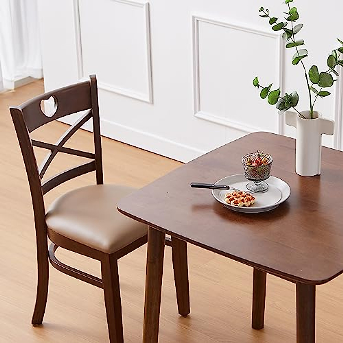 Livinia Aslan 29.5" Malaysian Oak Square Wooden Dining Table/Small Solid Wood Kitchen Desk (Walnut)