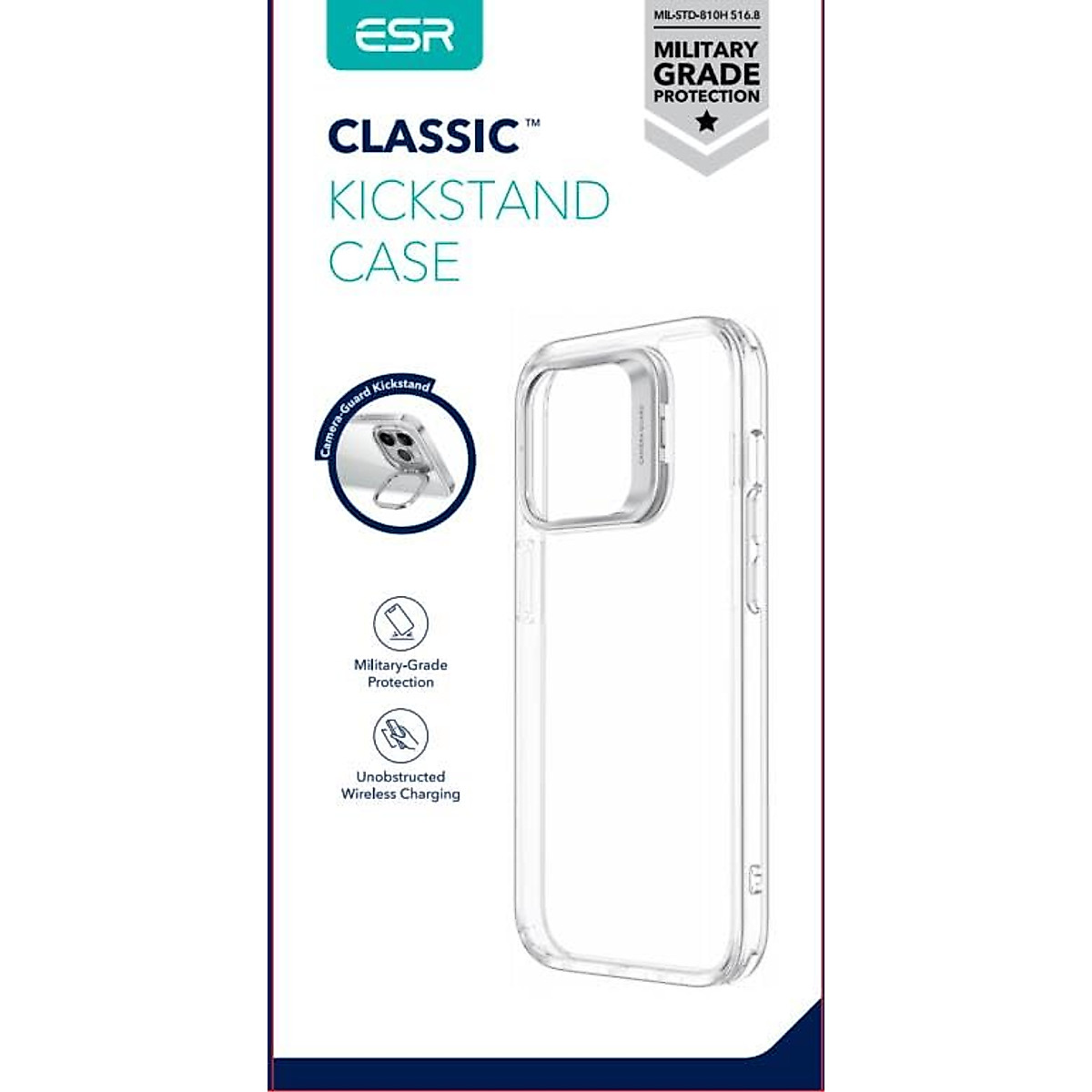 ESR Classic Kickstand Case Compatible with iPhone 14 and iPhone 13, Clear Case with Stand, Military-Grade Protection, Built-in Camera Ring Stand, Scratch-Resistant Acrylic Back, Clear