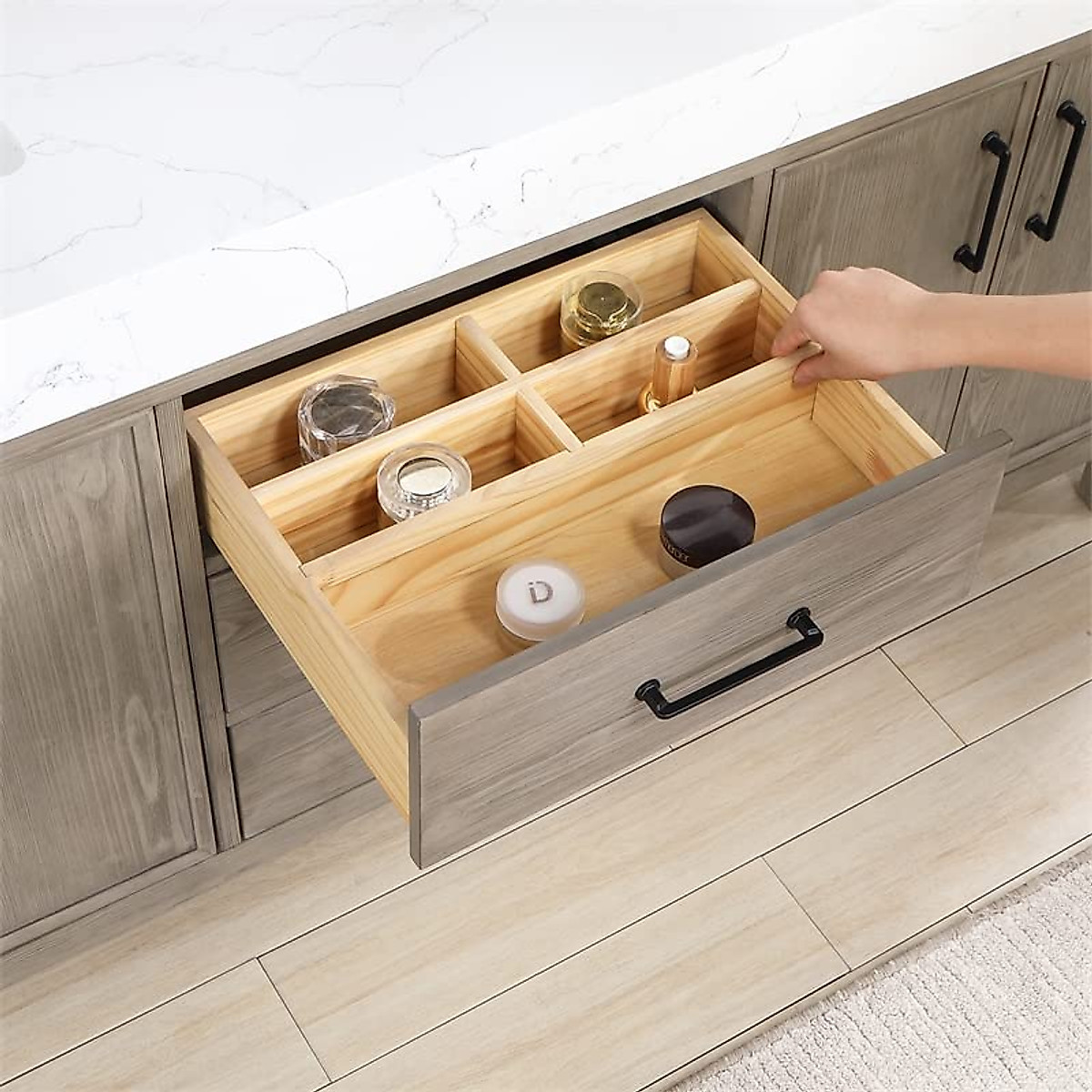 VINNOVA Leon 72" Double Bath Vanity in Fir Wood Grey with Lightning White Composite top