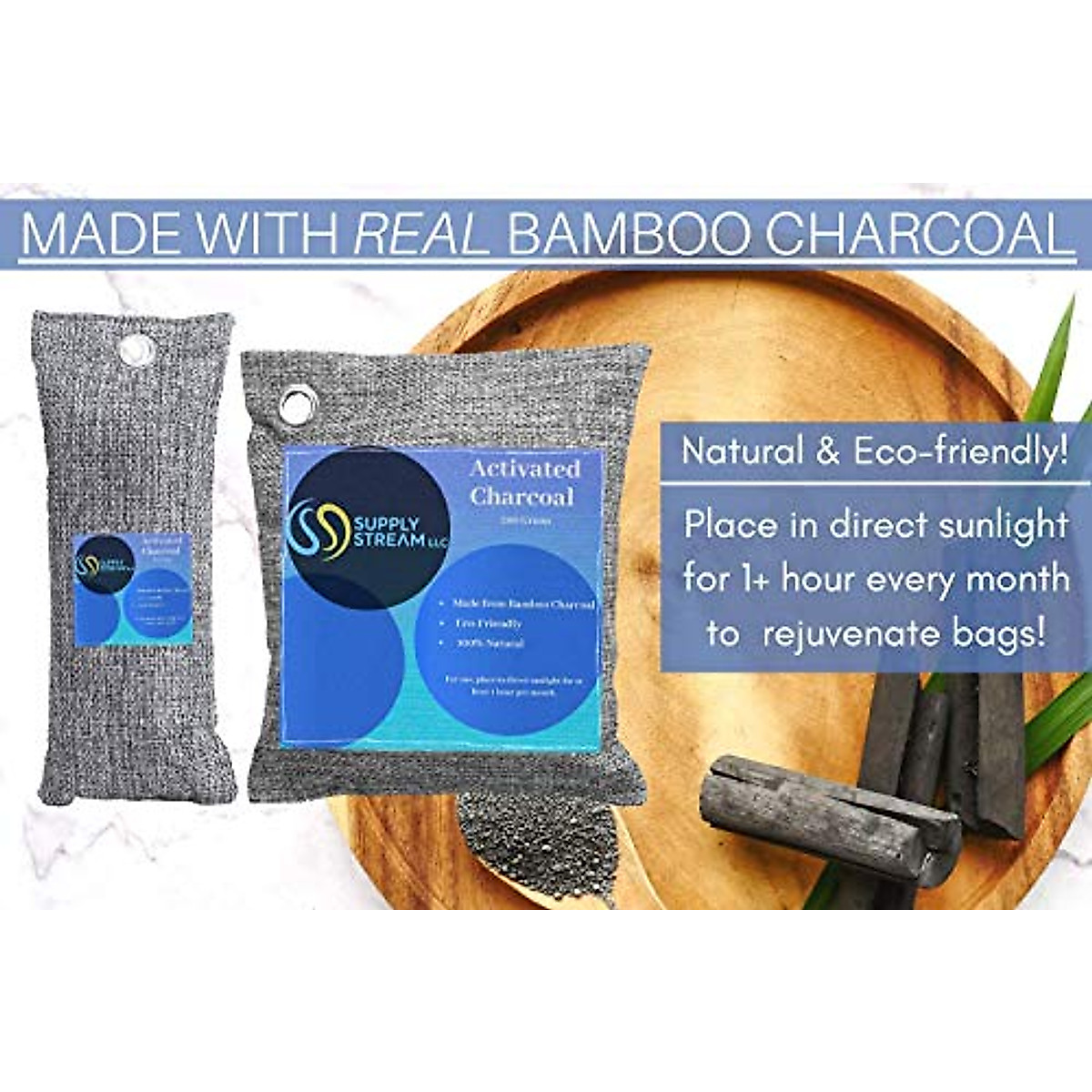 Natural Charcoal Bamboo Bags / 4 Pack / Fresh Order Absorber Bag / for Home, Closet Pet Drawers / Air Deodorizer / Activated Charcoal Bags