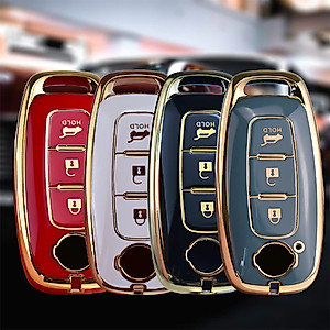 HIBEYO Key Fob Cover for Nissan Qashqai Altima Teana 2022 2023 Key Case Holder 3 Button for Nissan Accessories Smart Key Keychains for Nissan Teana-White