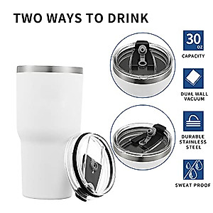CYETUS 30oz Tumbler with Lid, Stainless Steel Vacuum Insulated Coffee Tumbler Cup, Double Wall Powder Coated Travel Mug, White