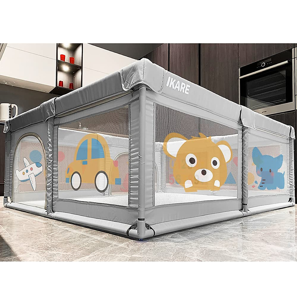 IKARE Baby Playpen, Baby Playards, Portable Baby Cage Play Area with Breathable Mesh, Extra Large Indoor & Outdoor Kids Activity Center for Babies and Toddlers (Printed)