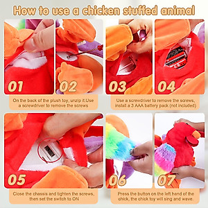 SdeNow Musical Squawking Chicken Stuffed Animal Walking Singing Waving Rooster Fun Electronic Interactive Animation Plush Toys Gifts for Kids