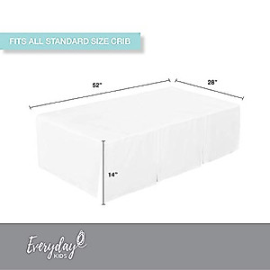 EVERYDAY KIDS White Pleated Crib Skirt; 100% Natural Cotton Nursery Crib Bedding Skirt for Baby Boys and Girls; Crib Dust Ruffle with Split Corners for Easy On and Off, 14 Inch Drop