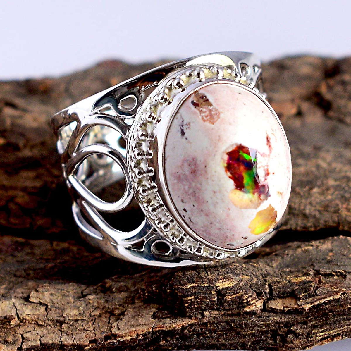 Ravishing Impressions Pretty Looking Mexican Fire Opal Gemstone 925 Solid Sterling Silver Ring Handmade Jewelry For Women