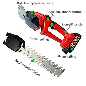 Cordless Hedge Trimmer-24V Electric Shrub Trimmer Grass Shears Handheld Grass Cutter, Hedge Shear with 2 PCS Rechargeable Battery, Charger and Toolbox to for Garden, Lawn, Red