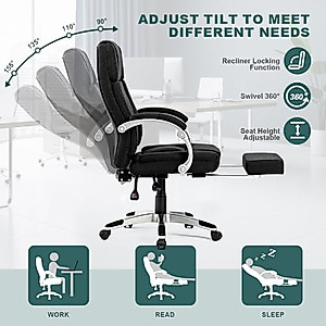 Savourseat Ergonomic Computer Desk Chair Executive Office Chair Fabric with Footrest and Padded Armrest Office Chair (Black)