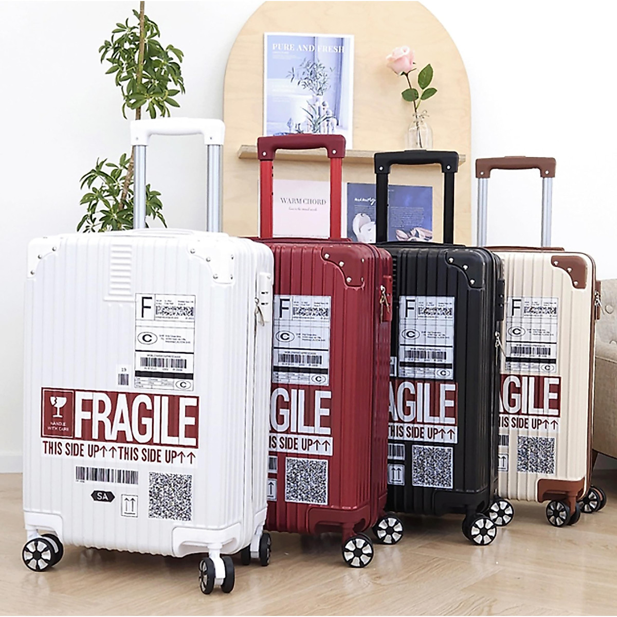 Carry On Luggage Suitcase with Wheels 2-Piece Luggage Sets 20" Carry-On and 14" Small Bag Lightweight Carrying Bag Potable Make up Travel Case - Ivory