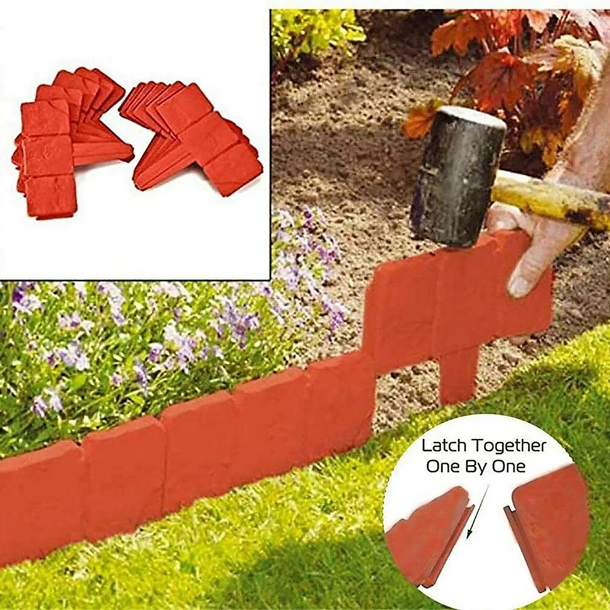 HEVIRGO 20Pcs Garden Edging Fence, Plant Edging Border, Landscape Palisades Barriers, Imitation Stone Lawn Grass Edging Garden Plant Flower Bed Border Fence for Patio Yard Pathway Balcony Orange