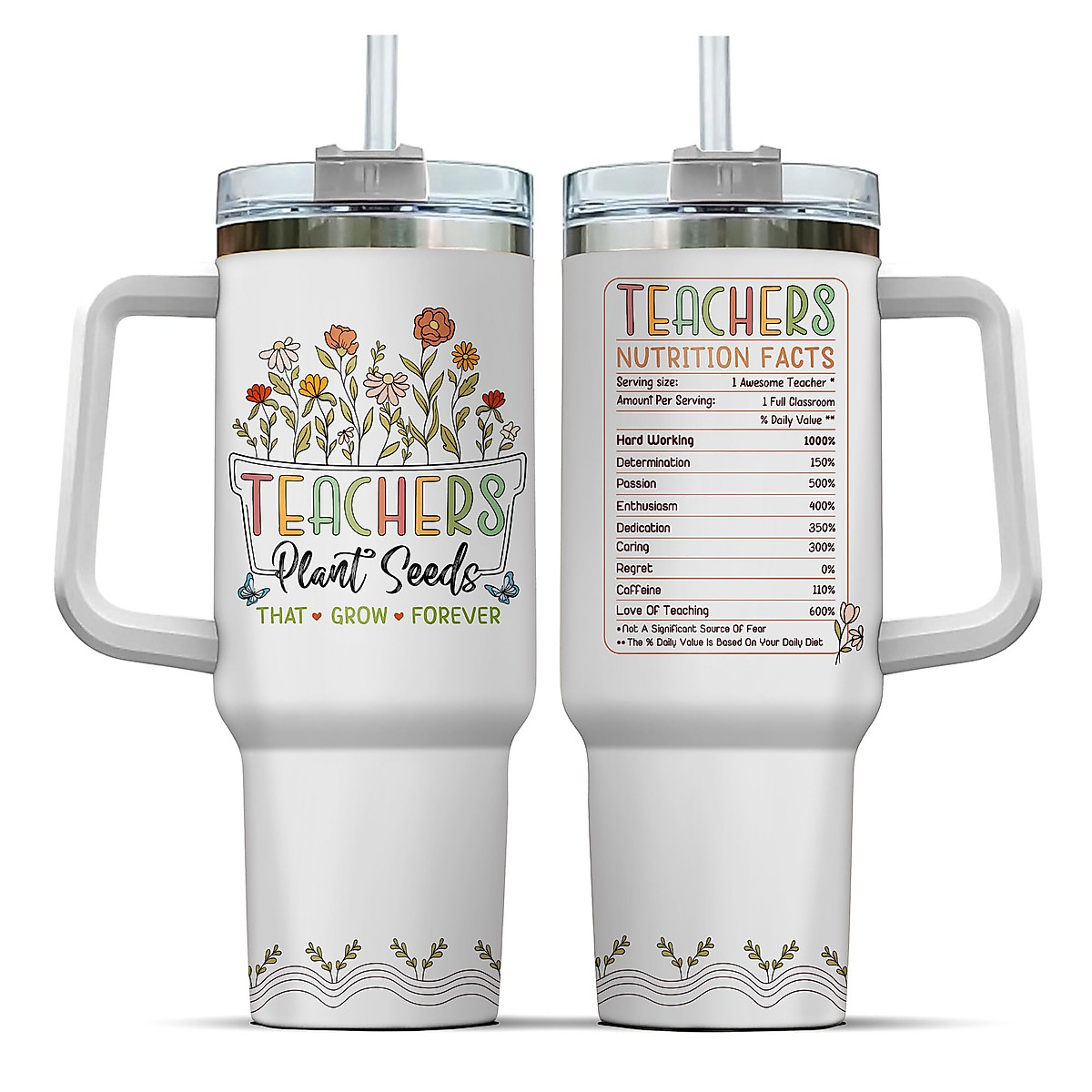 99OWL Tumblers Funny Flower Pack Stainless Appreciation Music Steel Life Water Teachers, Teacher Gifts, Tumbler 40 Oz With Handle Lid And Straw, Teacher Plant Seeds Nutrition Facts