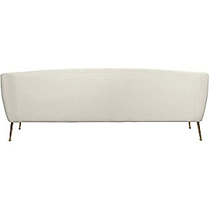 Meridian Furniture Tori Collection Modern | Contemporary Velvet Upholstered Sofa with Deep Channel Tufting and Ball Designed Custom Gold Legs, 84.50" W x 31.5" D x 29.75" H, Cream