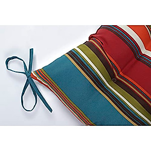 Pillow Perfect Stripe Outdoor Wicker Patio Seat Cushion with Ties, Reversible, Weather, and Fade Resistant, Square Corner - 18.5" x 19", Red/Brown Westport, 2 Count