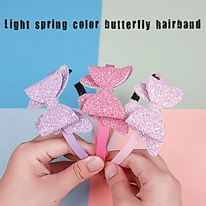 WANYU 10 Pcs Butterfly Bow Headabands For Girls,Glitter Hairbands 3 Inch Sequin Hairbow Rainbow Head Bands For Kids Toddler Girl Hair Accessories