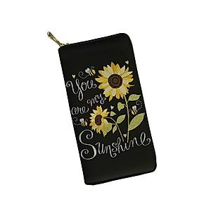 Snilety You Are My Sunshine Sunflower Printed Women's PU Leather Wallet Zip Around With Phone Holder Large