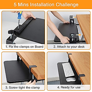 ErGear Keyboard Tray Under Desk, 26.3” (30.7" Including Clamps) x 11.8” Slide-Out Enlarged Keyboard Mouse Holder, Ergonomic Clamp on Computer Drawer Extender, Black