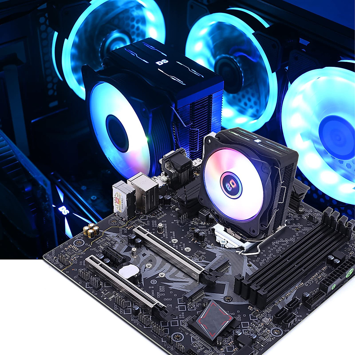 DS 2200RPM PWM CPU Cooling Fans with Black Aluminum CPU Cooler for Mid Full Tower Case, Compatible with Intel LGA 1200 115X 1366, Support ASUS Aura, Mystic Light Control (ARGB Fans, C Series)
