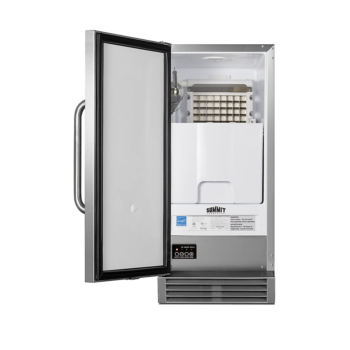 Summit Appliance BIM44GCSS Built-in Icemaker, 50 lb Production Capacity, Built-in Pump, Automatic Defrost, Touch Control Panel, Insulated Storage Bin, Leveling Legs, Interior Light