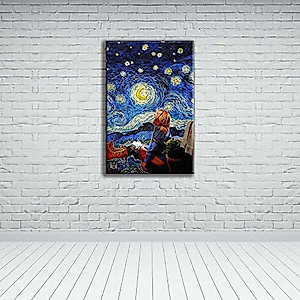 Dumb and Dumber Bathroom Funny Movie Poster-van Gogh Starry Night Abstract Wall Art Decor-Harry on The Toilet Humor Picture Decoration (12x16in(30x40cm)-Framed)