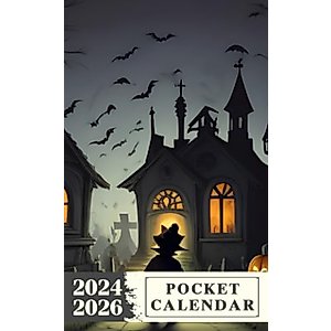 Pocket Calendar 2024 - 2026 With Moon Phase: Three-Year Monthly Planner for Purse , 36 Months from January 2024 to December 2026 | Haunted house ... door | Horror movies | Dark atmosphere