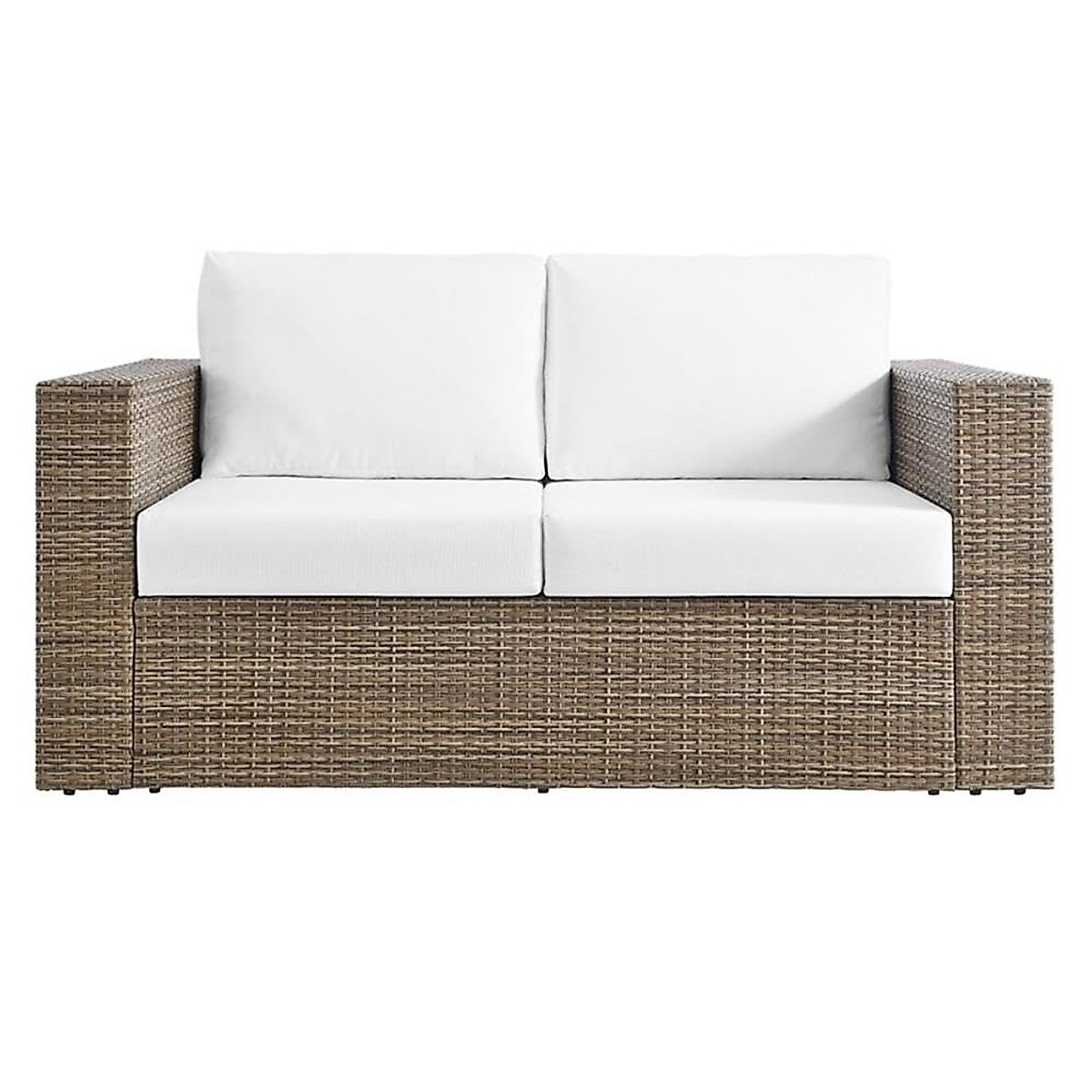 Modway Convene Outdoor Synthetic Rattan Loveseat in Cappuccino/White