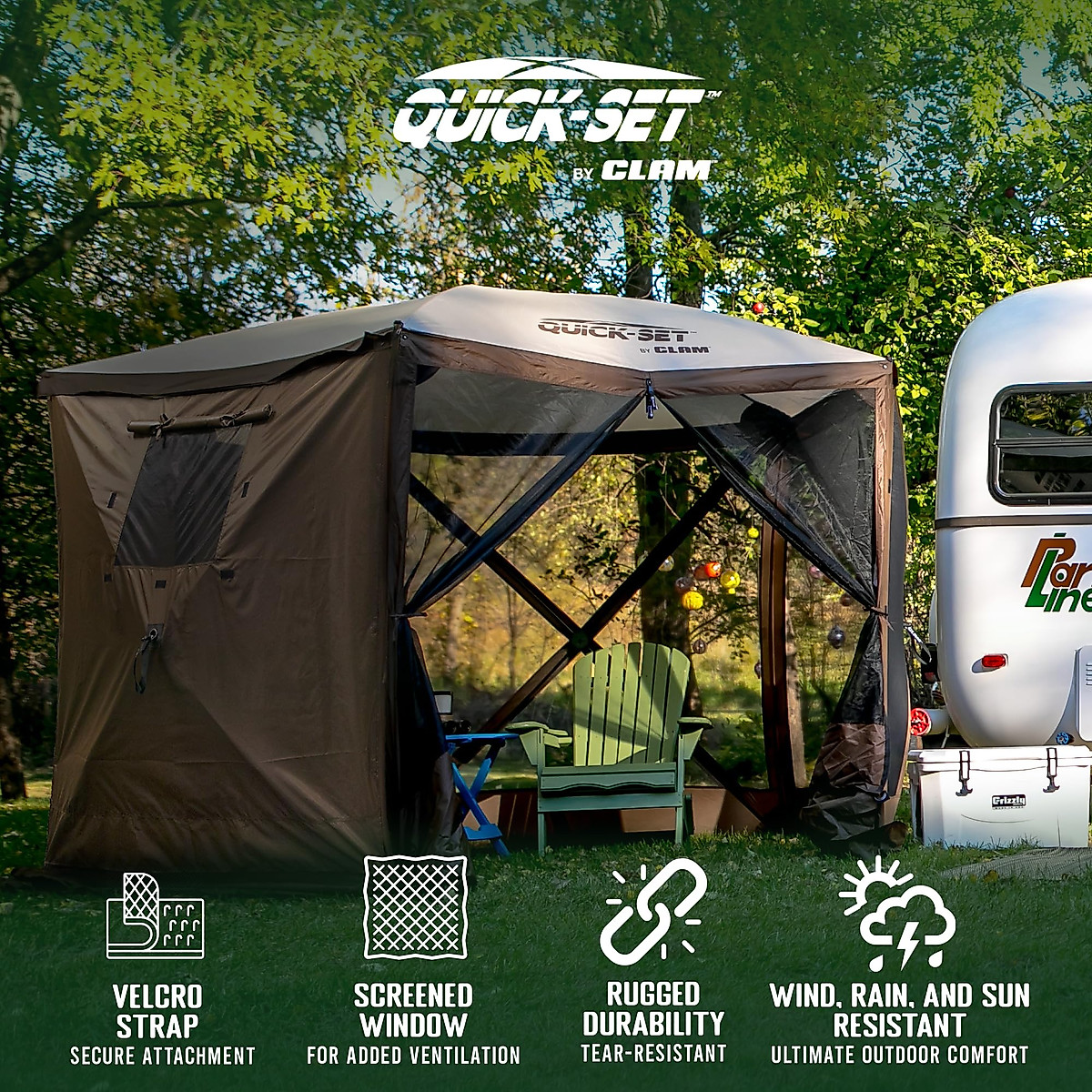 Clam Quick Set Wind Panels, Wind and Sun Protection for Tents, Essential Camping Accessories for Quick Set Traveler and Escape Gazebos, Brown