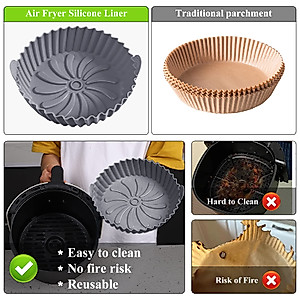 Stron-Dura 2 Pack Air Fryer Liners for 3 to 5 QT, Air Fryer Silicone Liners, reusable air fryer liners, (grey + pink, 2)