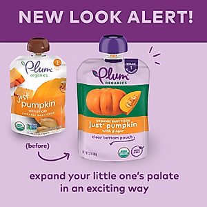 Plum Organics | Stage 1 | Organic Baby Food Meals [4+ Months] | Just Pumpkin | 3.5 Ounce Pouch (Pack Of 12) Packaging May Vary
