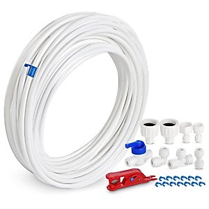 49.2Ft Water Supply Pipe Tube,Refrigerator Water Line +Fridge Connector Kit, ice Maker Water Line Kit for Refrigerator,Ice Maker... (1/4" tubing Pipe)-Easy Installation
