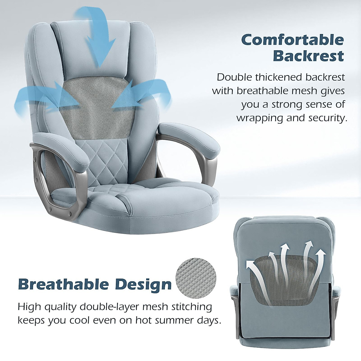 SEATZONE Beige Home Office Desk Chairs with Wheels and Flip-up Armrests,Office Chair Comfortable Ergonomic Velvet Mesh Executive Computer Chairs for Adults and Teens