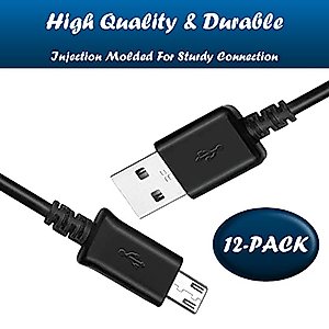 tekSonic [12-Pack Micro USB Cable Multi Pack Bulk Lot - 1 M/3.3 ft Charging, Data Sync Fast Micro USB to USB A Cord for Samsung Galaxy S7 S6 Edge J7 S5,Note 5 4,LG 4 K40 K20,Kindle,PS4,Xbox,Tablet
