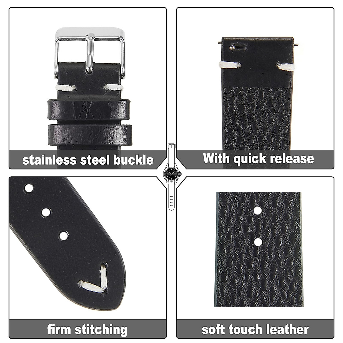 WOUKUP Vintage Leather Watch Band Quick Release Replacement Genuine Watch Strap 18mm 19mm 20mm 22mm for Men and Women