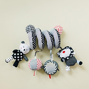 Genius Baby Toys Car Seat Toys for Infants - High Contrast Colors That Baby Sees Best - Easy to Attach - Car Seat Toy to Entertain Baby During Car Rides - Includes 4 Removable Toys on Spiral