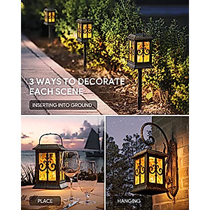 Solar Lantern Outdoor Hanging Lanterns - RGBING Solar Lanterns Outdoor Waterproof with Clips and Ground Stake, Flickering Led Solar Lanterns Garden Lanterns for Outdoor, Patio, Porch (2 Packs)