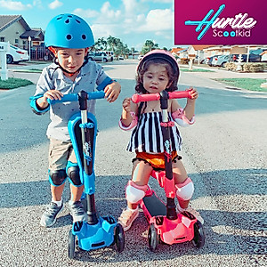 Hurtle 3-Wheeled Scooter for Kids - Wheel LED Lights, Adjustable Lean-to-Steer Handlebar, and Foldable Seat - Sit or Stand Ride with Brake for Boys and Girls Ages 1-14 Years Old - Blue