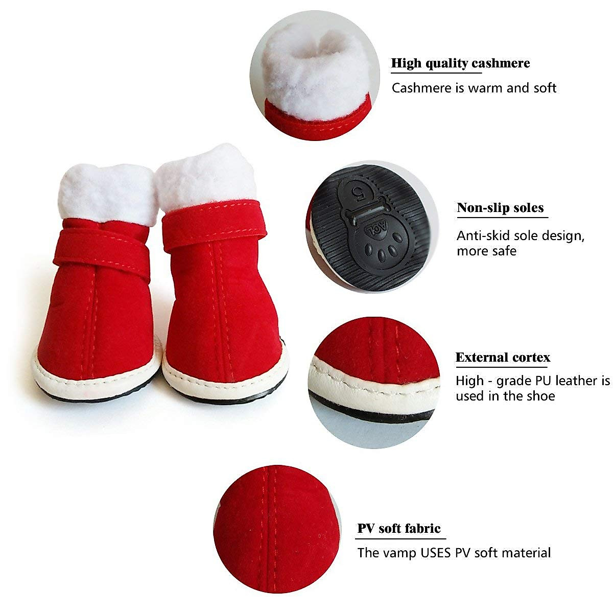 URBEST 2 Pairs Santa Red Detachable Closure Christmas Puppy Cute Dog Winter Shoes Boots (4#, Red)