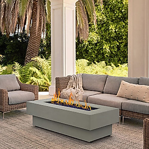 BAIDE HOME Outdoor Low Profile Fire Table, 48-inch Rectangle Propane Gas Fire Pit Table, 50,000 BTU Modern Firepit w/Lid, Fire Glass, Cover, Pre-Attached 10ft Propane Hose, Flint Gray