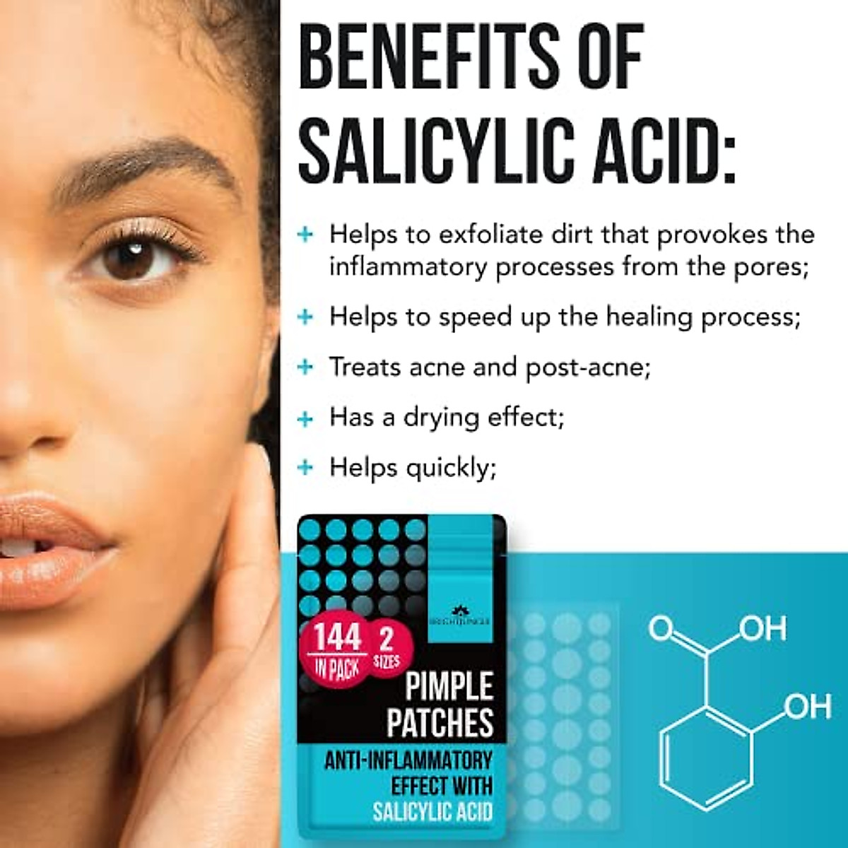 BRIGHTJUNGLE Pimple Patches for Face - Acne patches. Absorbing Cover, Invisible, Blemish Spot, Hydrocolloid, Skin Treatment, Facial Stickers, Two Sizes, Blends in with skin (144)