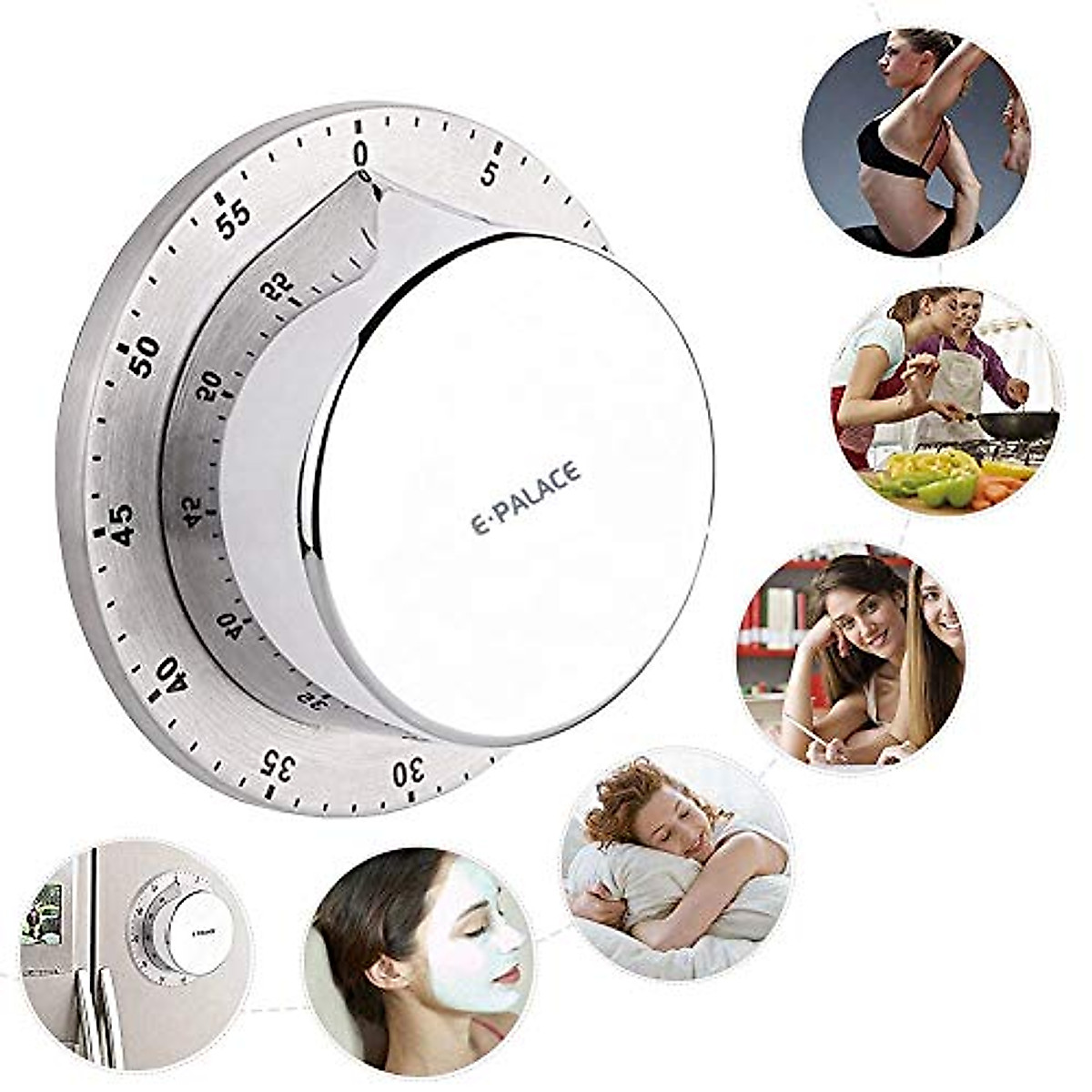 Kitchen Timer, Chef Cooking Timer Clock with Loud Alarm, No Batteries Required, 100% Mechanical - Magnetic Backing, Exquisite Stainless Steel Body