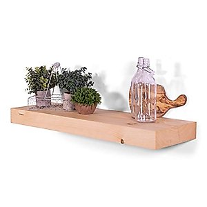 DAKODA LOVE Floating Shelves | Chunky White Pine | Eased Edge | Premium Craftsman Quality | 3 Inch Thick | Easy Hidden Bracket Wall Mount | 200 Pound Weight Capacity (Natural, 36" L x 11.5" D)
