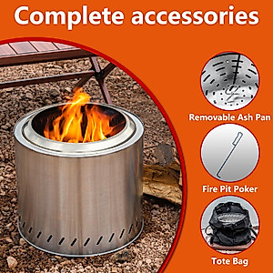 OutVue 15 inch Stainless Steel Smokeless Fire Pit, Outdoor Smokeless Firepit, Wood Burning Fire Pits for Camping, Bonfire, Low Smoke Firepit for Outside (Oblique Hole)