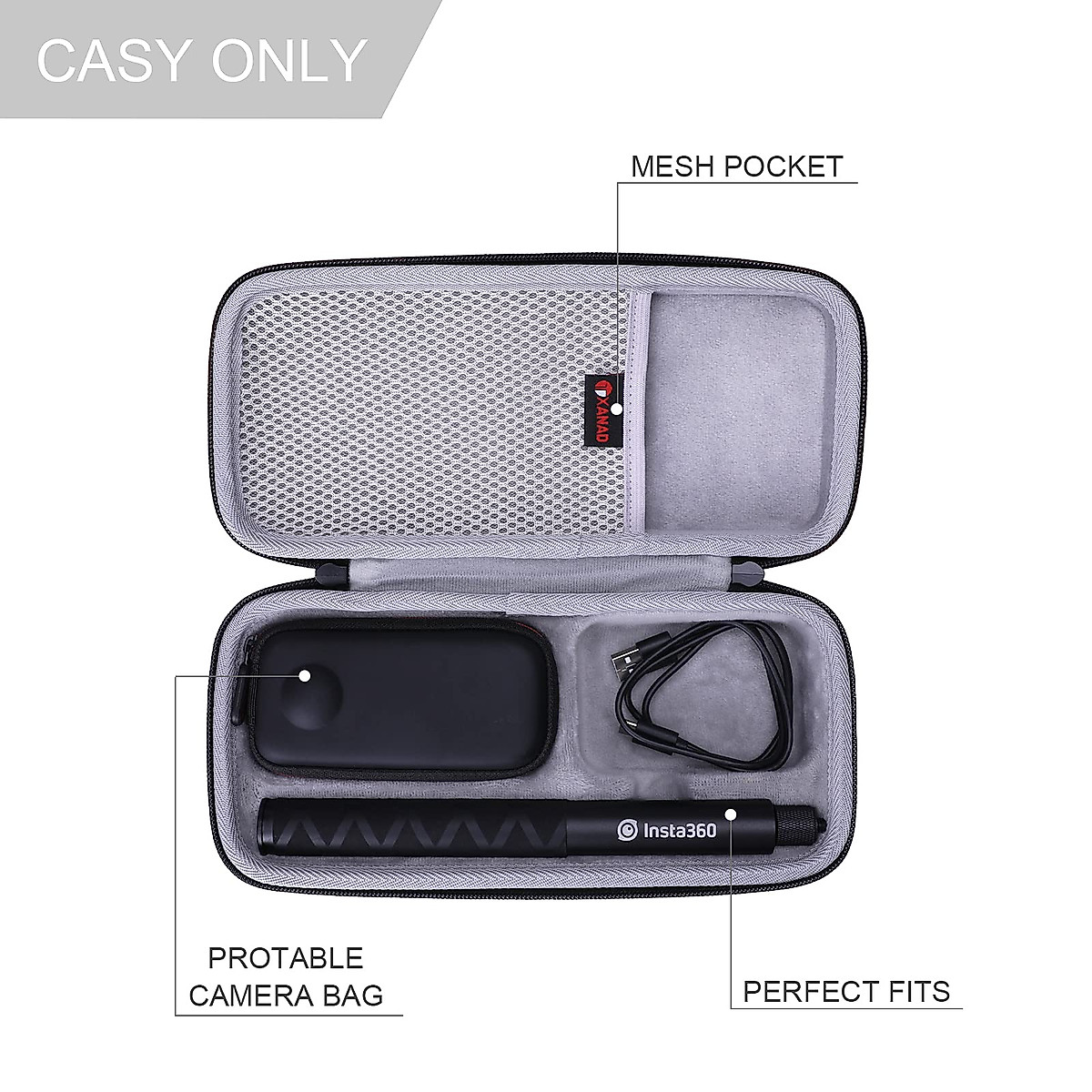 XANAD Hard Case for Insta360 GO 3 or Insta360 X3 or Insta360 X4 or ONE X2 Kit 360 Degree Waterproof Action Camera