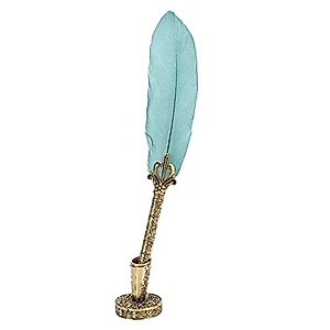 Restokki Feather Pen, Feather Calligraphy Pen and Ink Set Vintage Dip Ink Pen Set Birthday Gift for School Writing Calligraphic Wedding Gift(2#)