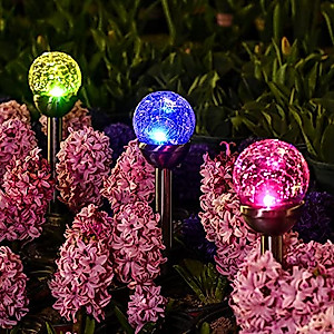 GIGALUMI Solar Lights Outdoor, Cracked Glass Ball Solar Garden Lights, Cold White/Color Changing Lights Outdoor,Garden LED Lights for Path, Patio, Yard, 3 Pack Solar Garden Lights Outdoor Pathway