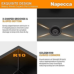 NAPECCA 17" Black Undermount Bar Sink - 17x17 Stainless Steel Square Single Bowl 18 Gauge, Gunmetal Black Small Kitchen Sinks, Nano Dark Grey Deep Modern Wet Bar/Island/Prep Sink with Accessories