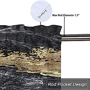 UUZ Black and White Marble Valance Curtains for Living Room Bedroom Kitchen,Gold Abstract Art Rod Pocket Decor Short Window Curtain 1 Panel, 54x18 Inch