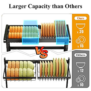 Over The Sink Dish Drying Rack, 2 Tier Adjustable Length (18.9" to 33.5") Sturdy Kitchen Counter Dish Rack Organizer, Black