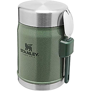 Stanley Classic Legendary Food Jar 0.4L Hammertone Green with Spork – BPA Free Stainless Steel Soup Flask - Keeps Cold or Hot for 7 Hours - Leakproof - Dishwasher Safe
