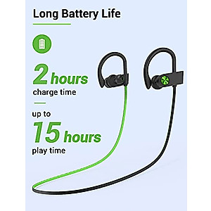 Stiive Bluetooth Headphones, Wireless Sports Earbuds IPX7 Waterproof with Mic, Stereo Sweatproof in-Ear Earphones, Noise Cancelling Headsets for Gym Running Workout, 15 Hours Playtime - GreenBlack
