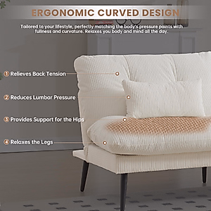 ASAHREE 72'' Corduroy Futon Convertible Sofa Couch,Comfy Sleeper Sofa Bed with Adjustable Backrest, Modern Futon Loveseat for Living Room, Bedroom, Office, Apartment, Dorm, White